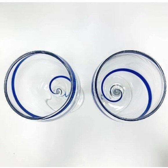 Mono B | Dining | Pier Wine Glass Blue Cobalt Blue Swir Line Stem Water ...